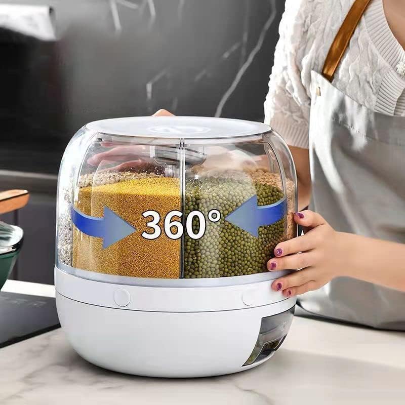 6 Grid Food Storage Dispenser Rice & Grain Storage Container 360 ...